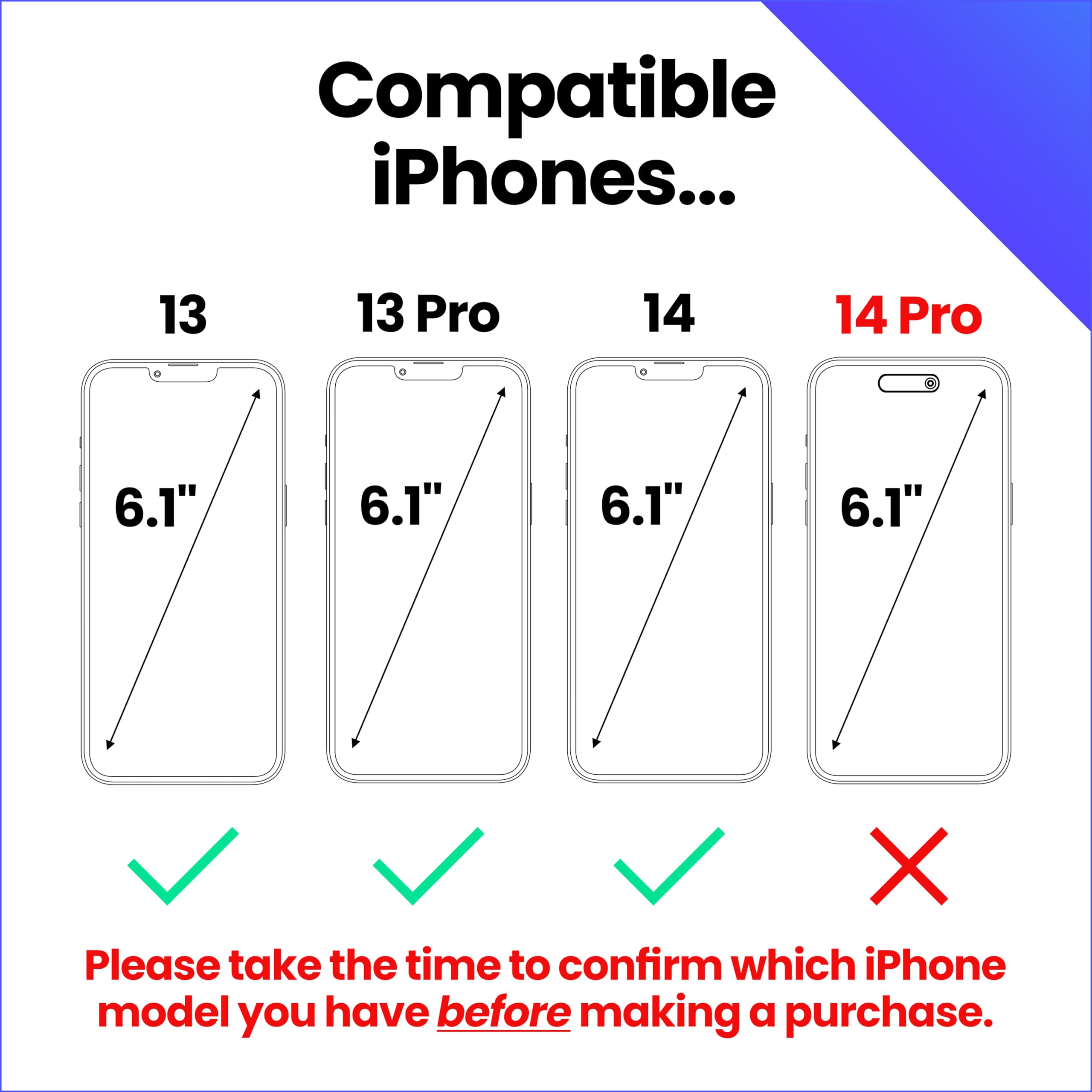 Bam Glass | 2 Pack Quality Tempered Glass Screen Protector for iPhone 13/13 Pro/14 6.1" | Durable + Shatterproof w/ Strong Rubber Edge Shock Absorbing Impact Protection | Case Friendly & Super Tough