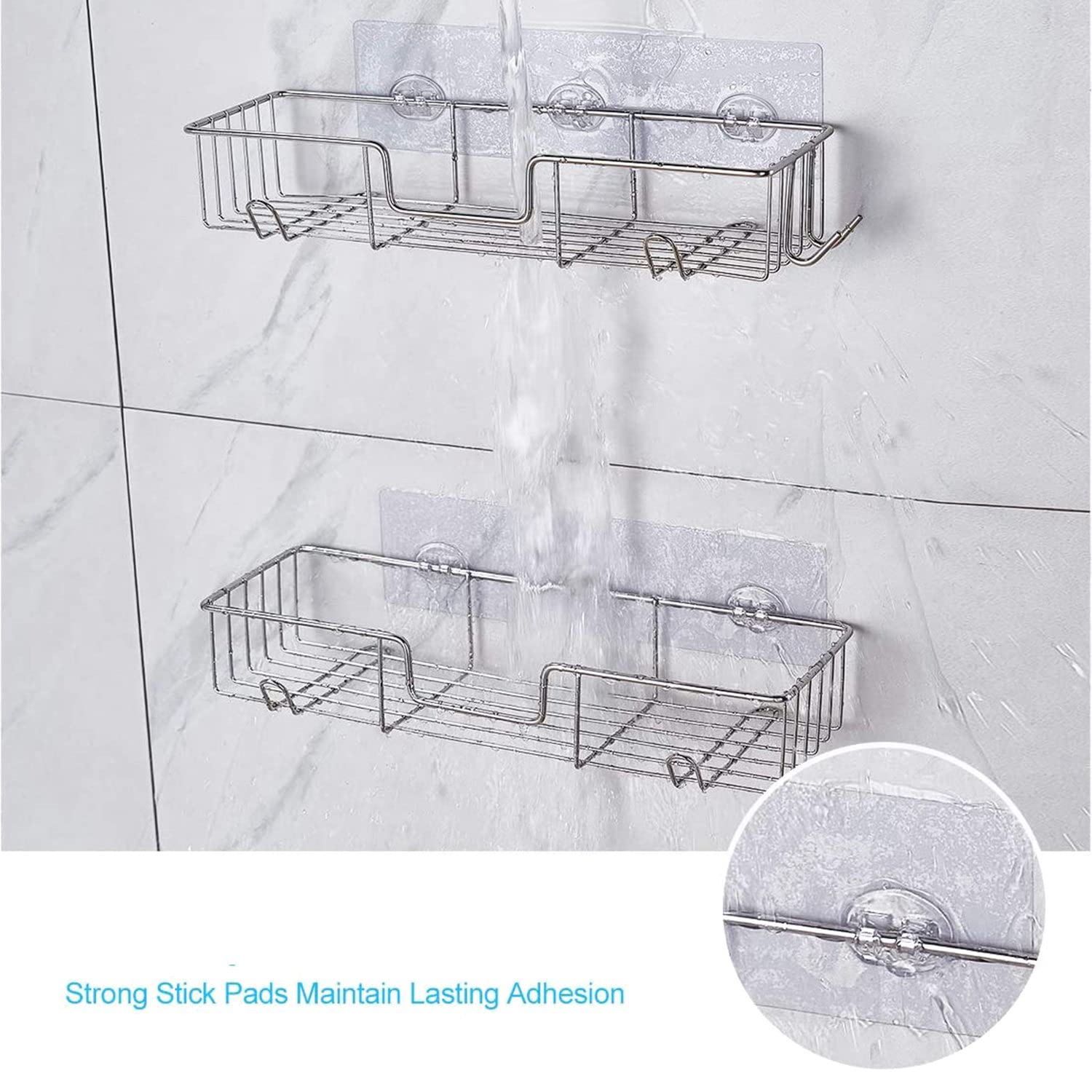 Eovuasclk Shower Shelf with Hooks,No Drilling Adhesive Shower Shelf for Bathroom Storage,Rustproof Shower Organizer