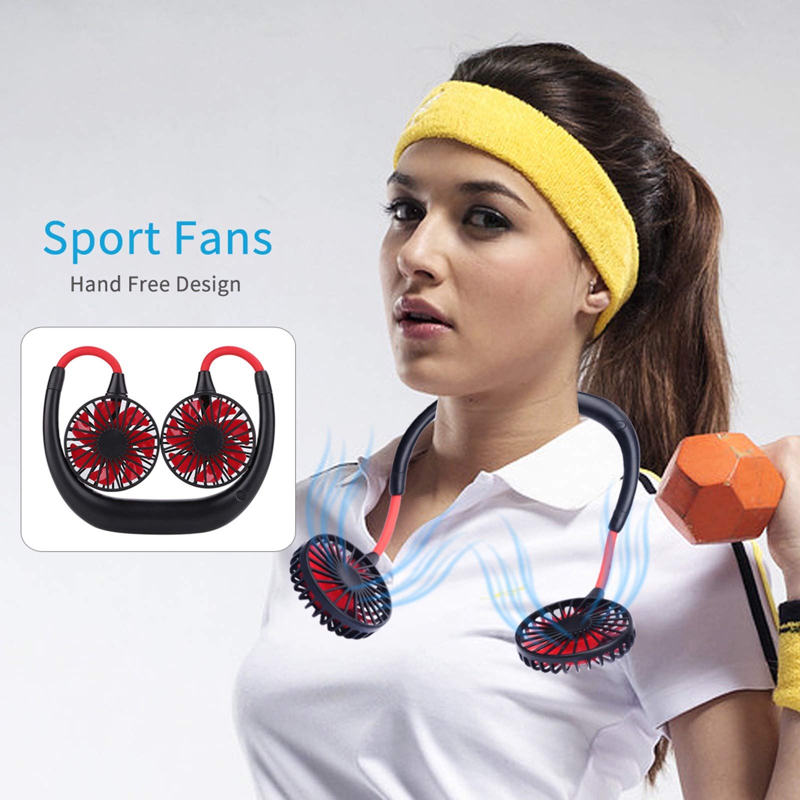 LUCKY CUP Neck Fan Portable, 2 Pack Mini Personal Battery Powered Hand Held Fan Cooler 360 Degree Free Rotation for Outdoor Traveling, Sports, Office, Reading