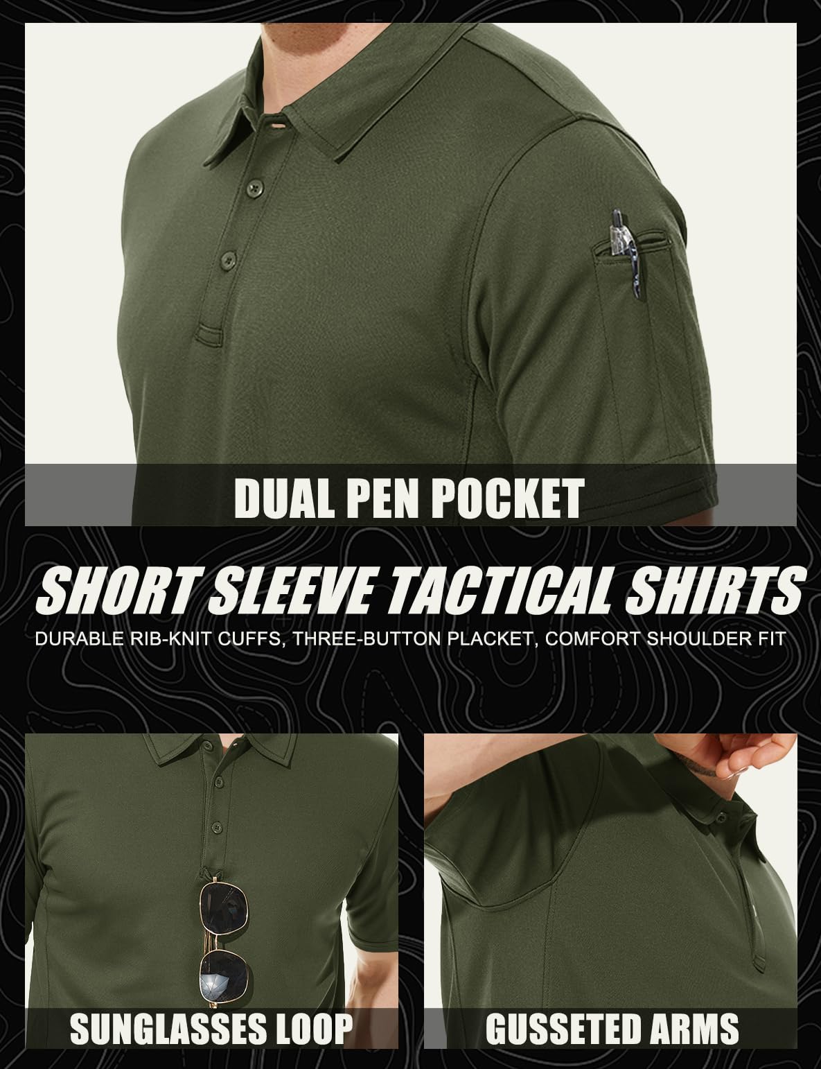 MAGCOMSEN Tactical Polo Shirts for Men Short Sleeve Summer Golf Shirts Casual Polo Shirt for Men Army Green L