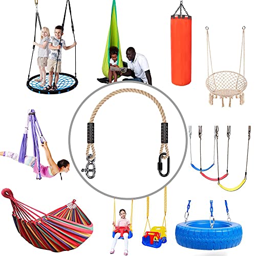 SELEWARE Tree Swing Rope Hammock Tree Straps hanging Kit, Adjustable Rope Fast & Easy to Hang Hammock Chair Swing for Indoor Outdoor Tree Branch Camping Playground Accessories (Beige, 40 Inch, 1 Pack)