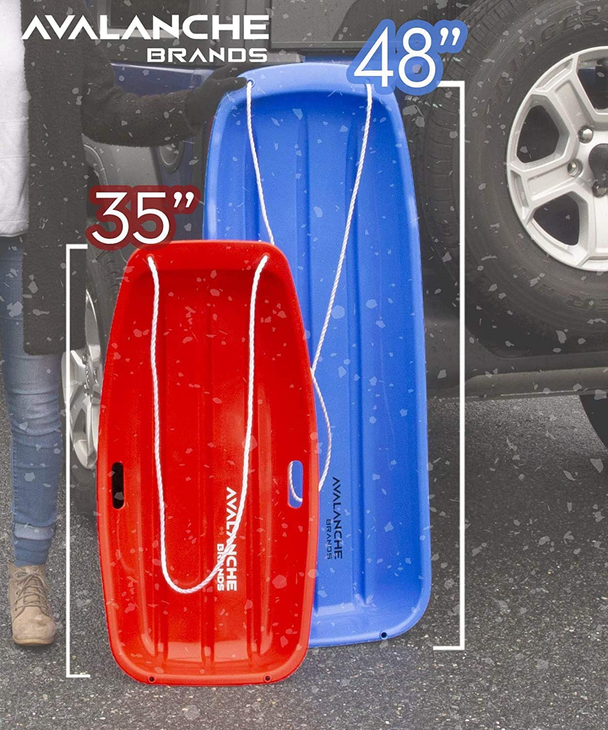 Avalanche Brands - 35" Classic Downhill Toboggan Snow Sleds - Red & Pink