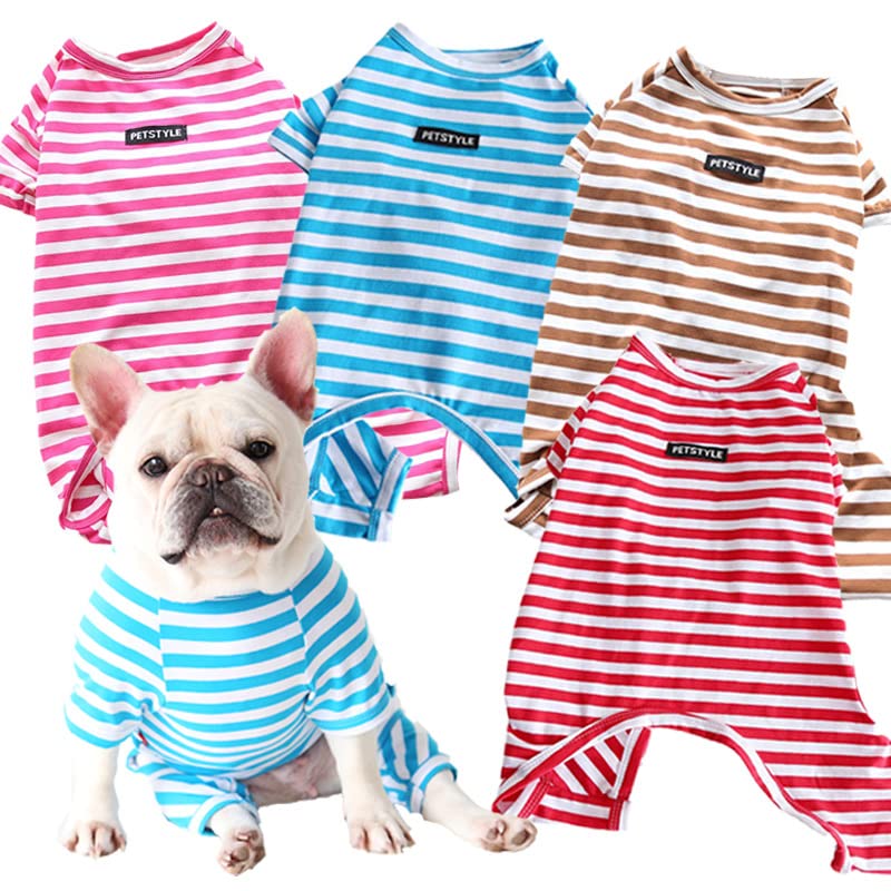 Harikaji Dog Pajamas,Dog Striped Jumpsuit Pet Clothes Leg Cover Pjs for Cats Dogs(Pink,L)