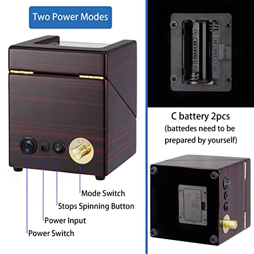 Lenway Watch Winder Super Quiet, Automatic Watch Winder Four Rotation Modes,Battery Operated or Ac,with Led Light,Watch Winder for Rolex, High-End Piano Paint Baking Process Single Watch Winder