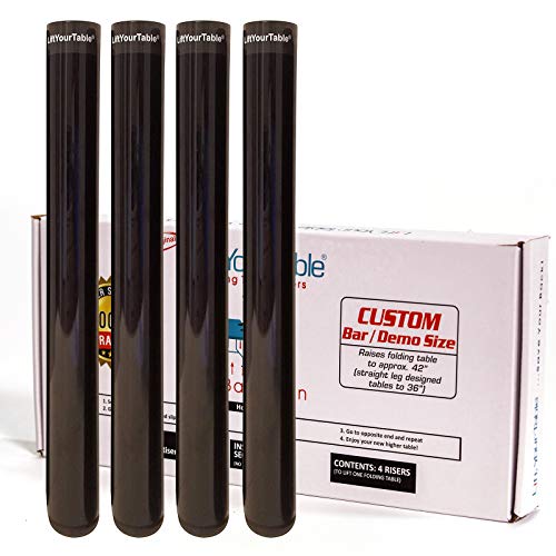 Lift Your Table® Folding Table Risers, Made in The USA, Standing Desk Kit, Easy-to-Use Bent Leg Folding Table Extensions, Raises Folding Tables 14” Inches. Durable, Sturdy. Set of 4, Black