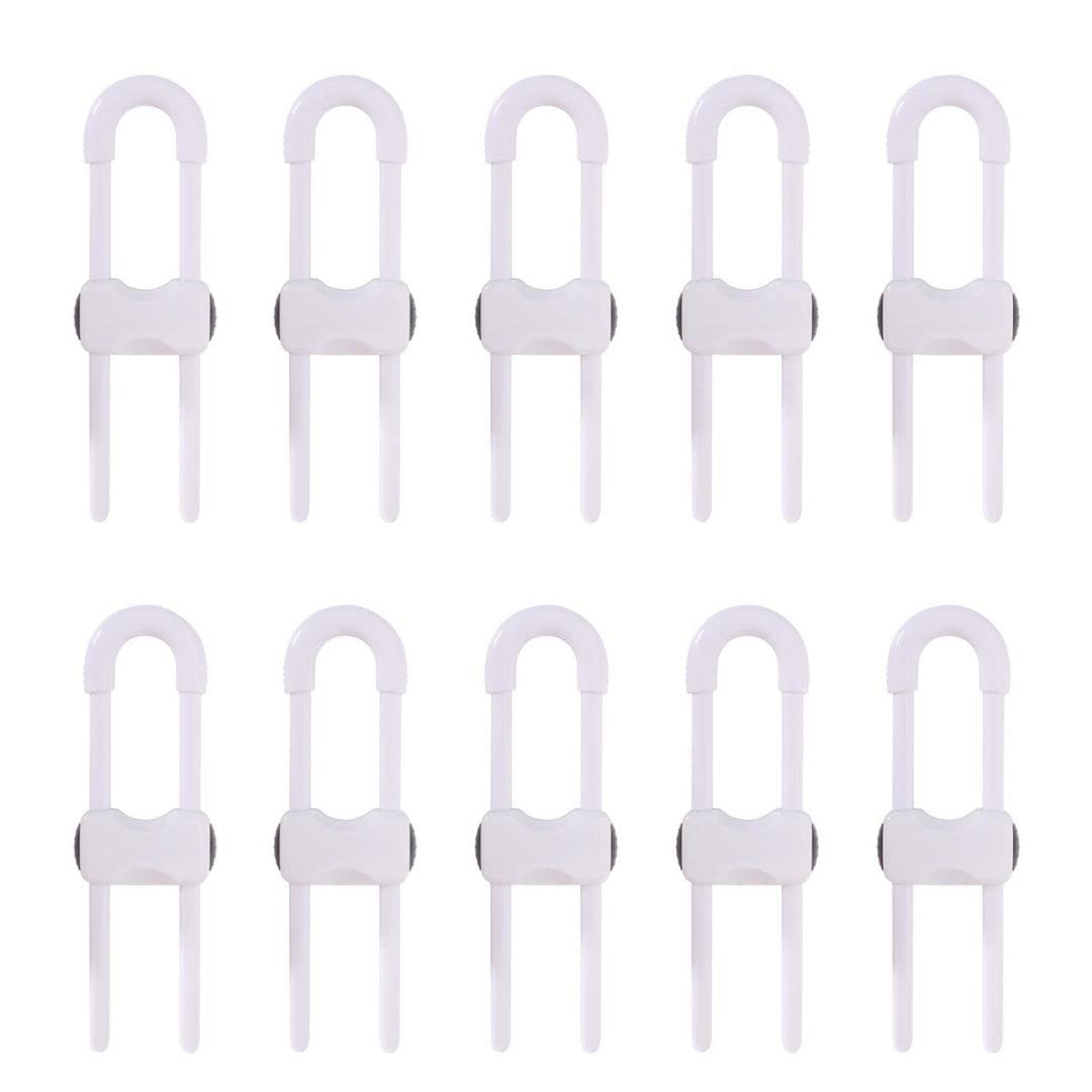 Child Safety Locks for Cabinets and Drawers 10 Pieces- Adjustable U-Shaped Safety Cabinet Locks for Babies - White baby proof cabinet locks for Doors and Drawers Pieces (10)