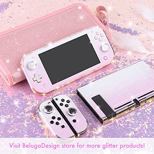 BelugaDesign Glitter Switch Case | Carrying Bag Travel Purse Zipper Clutch Handbag | Game Card Holder | Compatible with Nintendo Switch Standard Lite OLED (Pink)