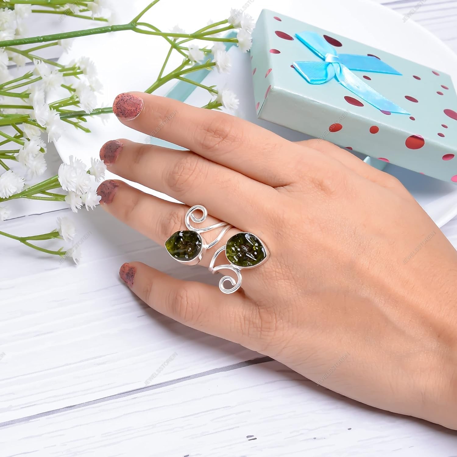 Branch Ring, Moldavite raw Ring, Reiki Healing ring, Psychic protection ring, Silver Plated Ring, Moldavite Ring, Brass Ring, Czechoslovakia Ring (7 US)