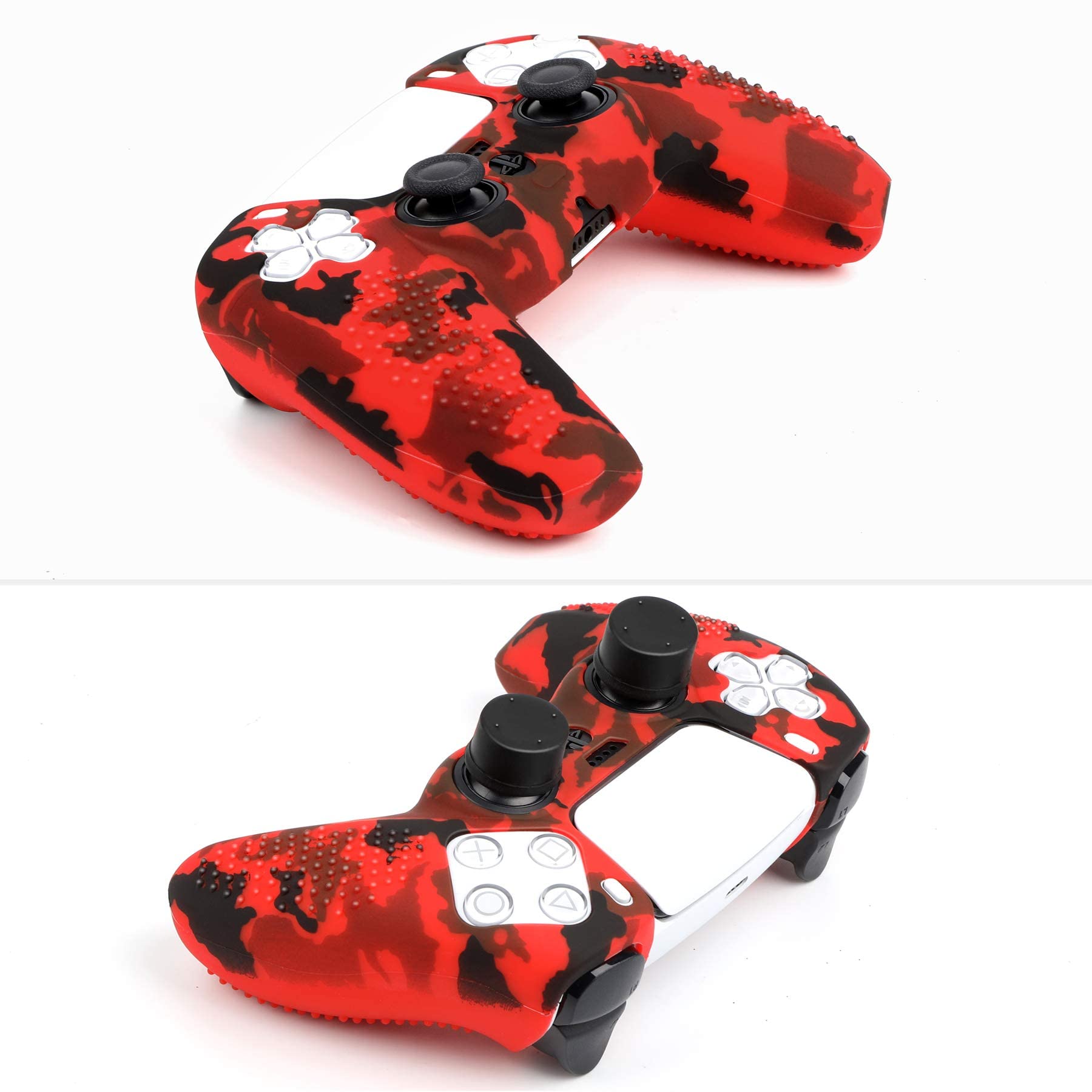 Benazcap Silicone Skin Accessories for PS5 DualSense Wireless Controller Grip Case with Anti-Slip Silicone Dustproof Protective, PS5 Controller Skin x 1, with Thumb Grip x 10 - Red Camouflage