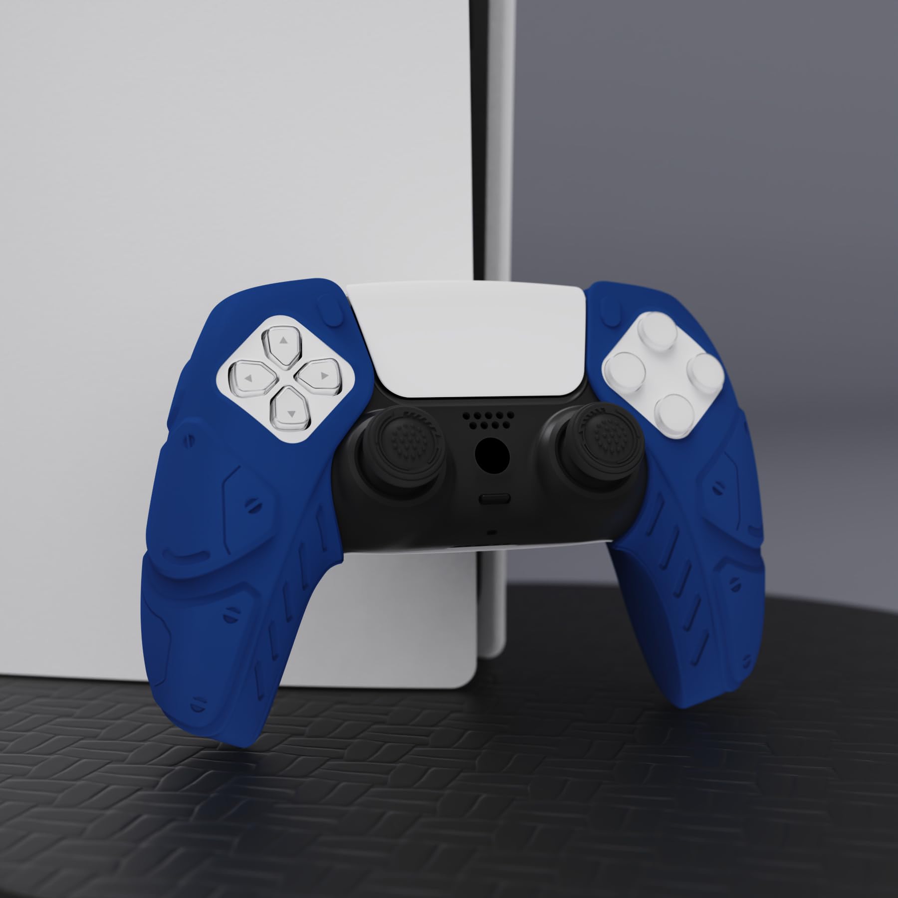 PlayVital Mecha Edition Blue Ergonomic Soft Controller Silicone Case Grips for ps5, Rubber Protector Skins with Thumbstick Caps for ps5 Controller - Compatible with Charging Station