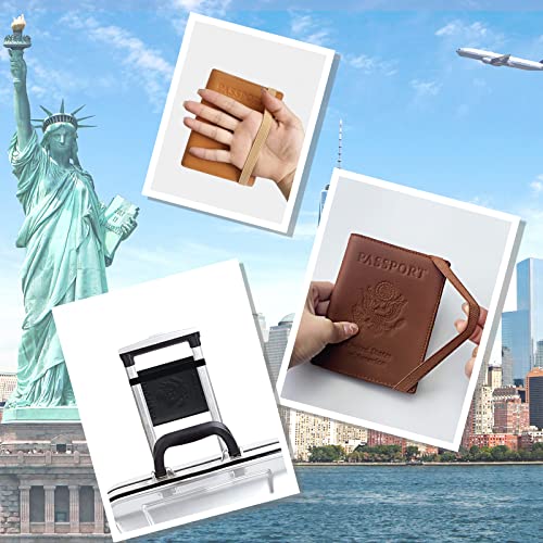 Genuine Leather Passport Holder for Women, Passport Wallet Cover with Elastic Strap and Zipper Closure, Rfid Passport Holder Fit for Immunization Record Card(Grey-White)