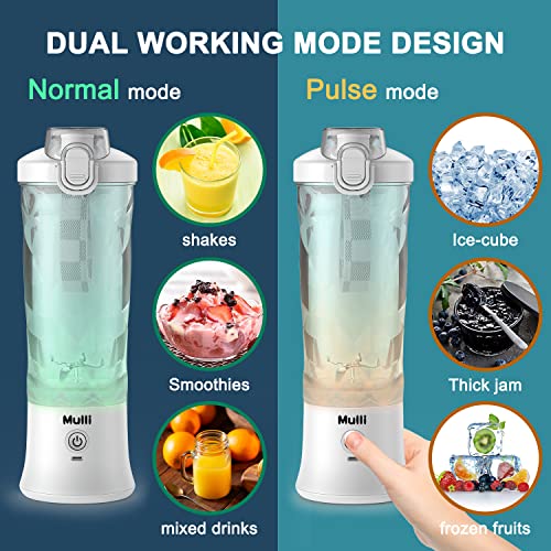 Mulli Portable Blender,Personal Blender for Shakes and Smoothies,Rechargeable Mini Mixer, 20 Oz with Travel Lid for Home/Kitchen/Gym