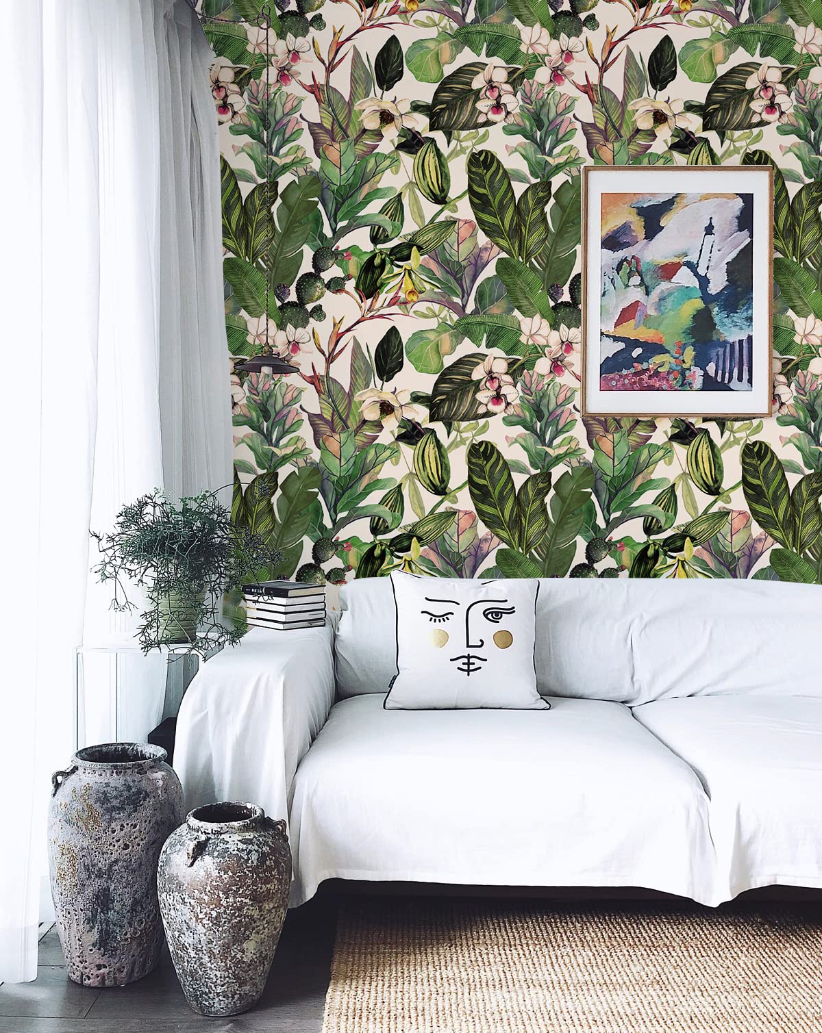 Luvdecor Wallpaper Peel and Stick Boho Leaf Tropical Wallpaper for Bedroom Removable Wallpaper Peel and Stick Floral Palm Leaf Botanic Boho Wallpaper for Renter Accent Wall 17.7 * 118 in