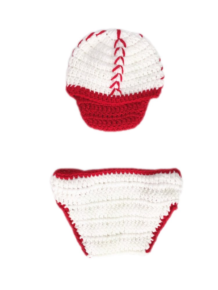 Pinbo Baby Infant Photography Prop Costume Baseball Crochet Knitted Hat Diaper White
