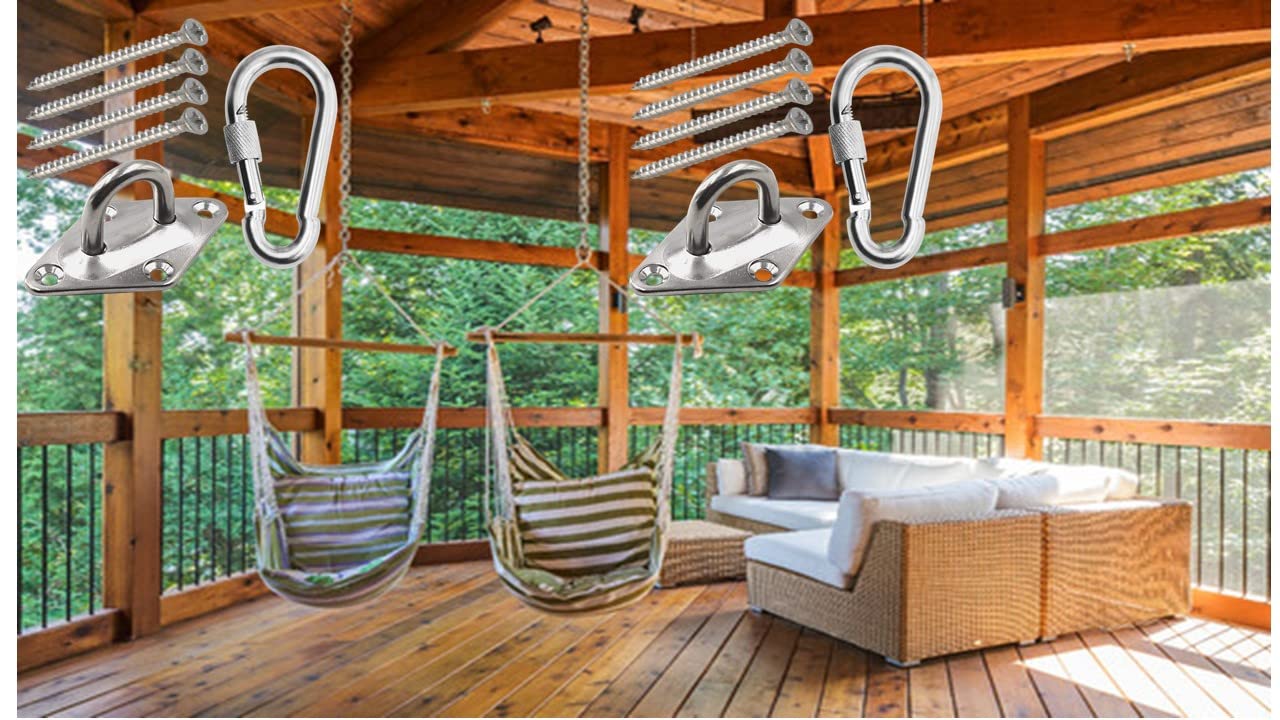Branded Boards Heavy Duty Black or Silver 1000lb Load Hammock Hanging Kits with Locking Carabiner Snap Hooks, for Trees, Ceilings, Walls, Porches, Posts (Diamond-Plate-Hammock-Kit-Silver)