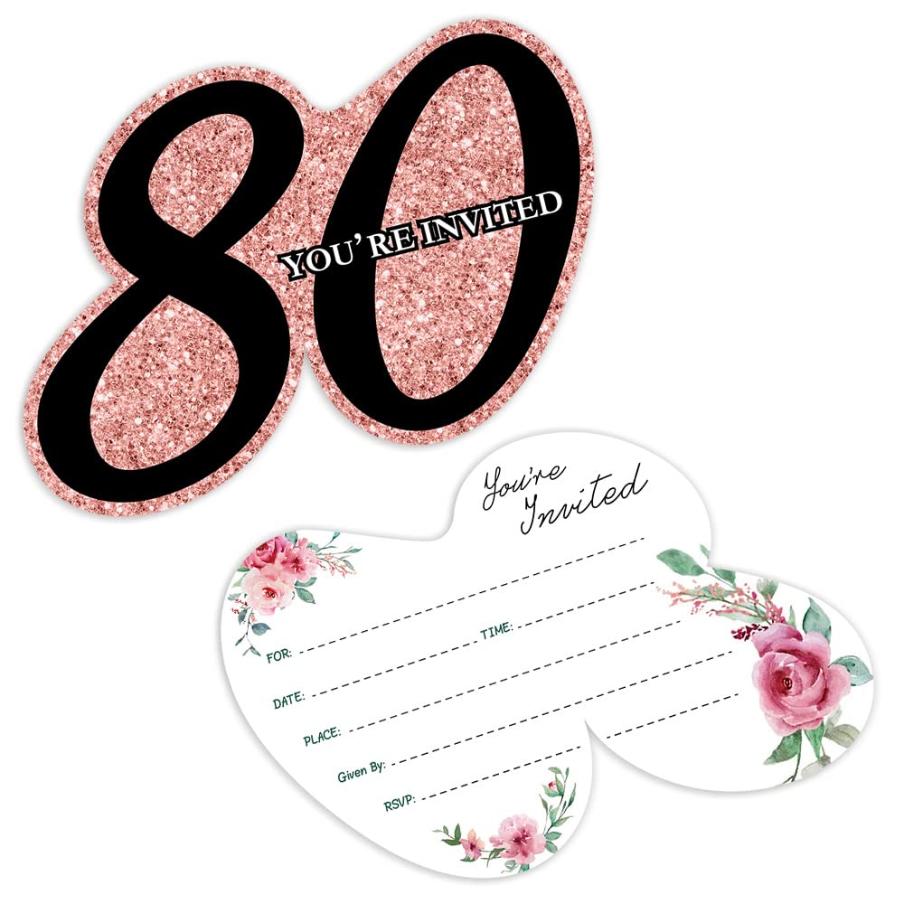 Cusrtyh 15 Sheets 80th Birthday Party Invitations card with with 15 Envelopes,80th Birthday Party ,80th Celebration,Birthday Party Invitations Cards For Adults,Shaped Fill-In Invitations