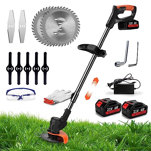 Electric Weed Wacker Cordless,Battery Powered Weed Wacker 3-in-1 with 3 Types Blades and 3.0ah Battery Weed Trimmer with Charger for Grass