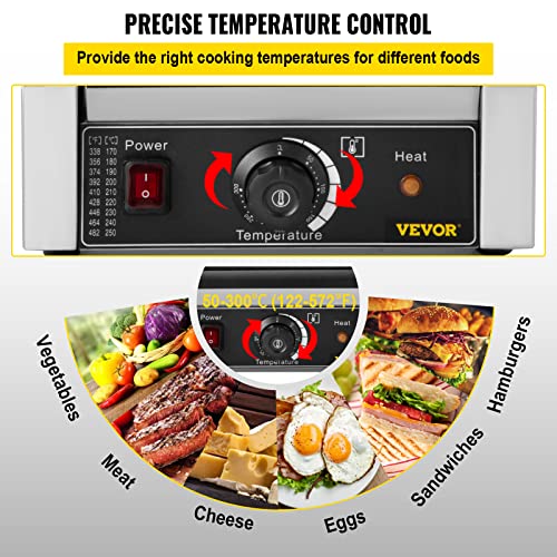 Happybuy Commercial Sandwich Panini Press Grill,110V 1800W Up Grooved and Down Flat Plates Electric Sandwich Maker, Temperature Control 122°F-572°F for Hamburgers Steaks Bacons