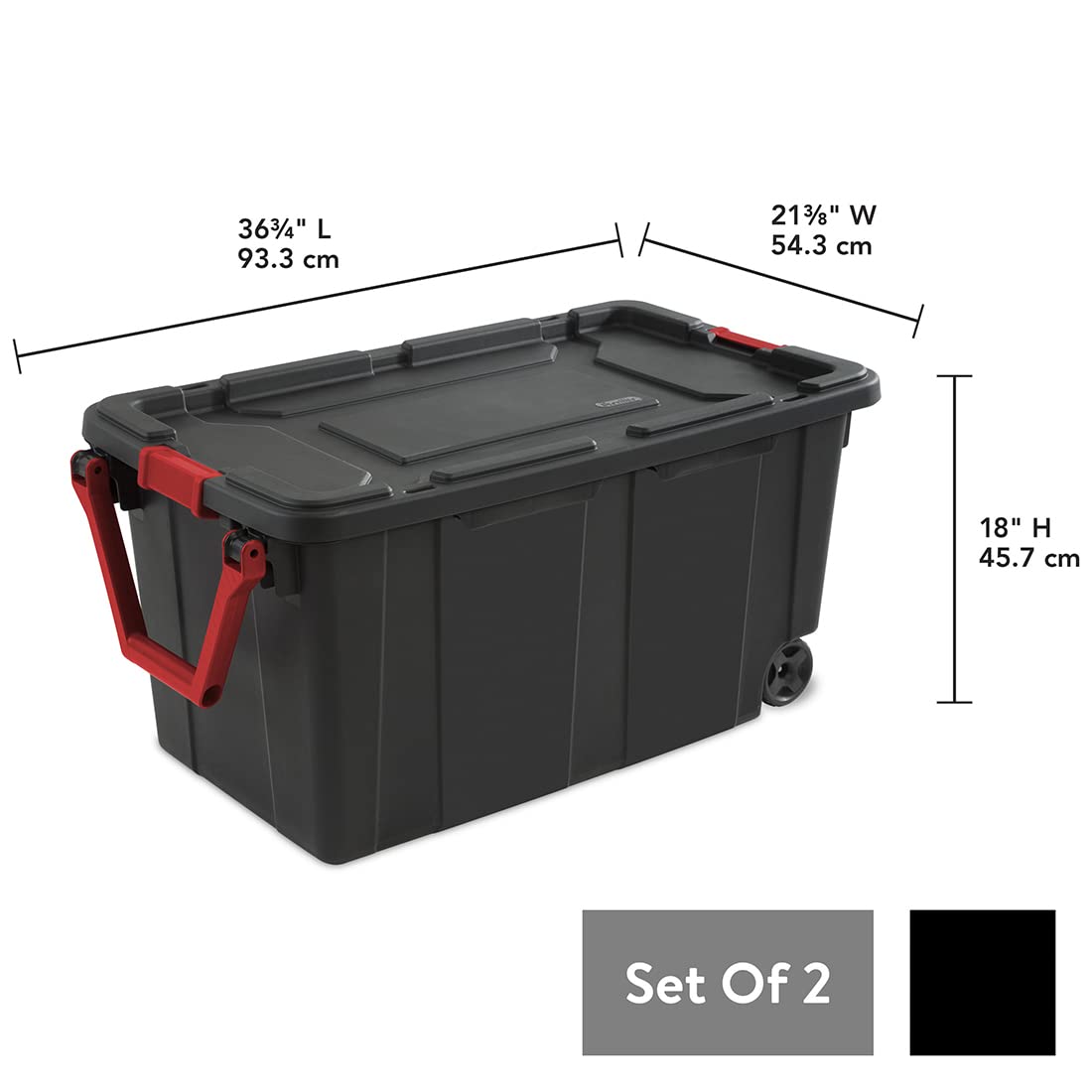 Plastic 40 Gallon Lidded Home Storage Bins, Durable Stackable Industrial Storage Containers Tote, Organizing Tote Tub Box with Wheeled, Moving Boxes, for Basement, Attic, Garage, Set of 2, Black