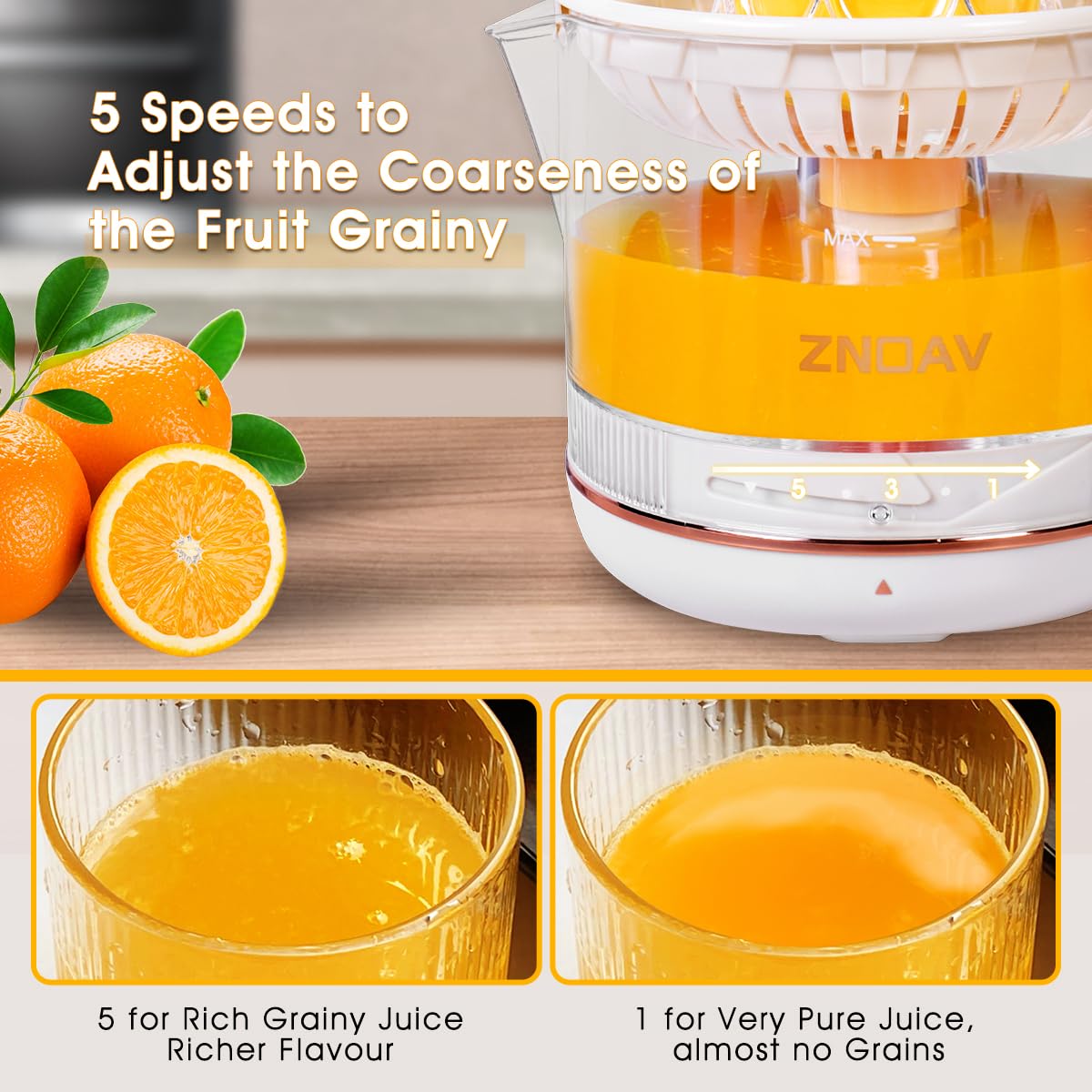 Electric Citrus Juicer, ZNOOAV Volume Pulp Control Citrus Juicer Extractor BPA-Free Easy Clean Compact Juicer for Oranges, Lemons, Limes, Grapefruit