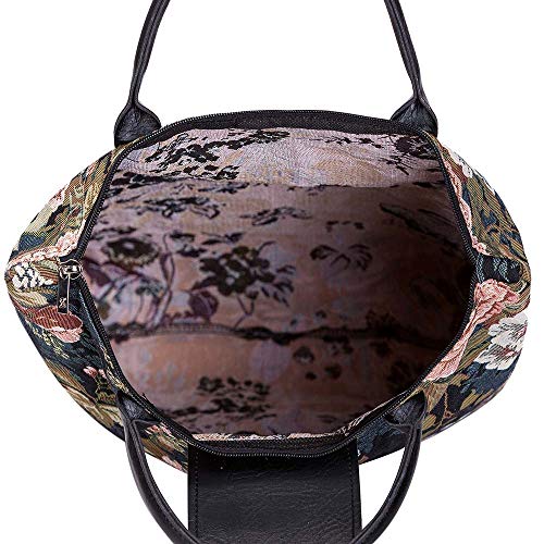Signare Tapestry Foldable Tote Bag Reusable Shopping Bag Grocery Bag with Floral Peony Design (FDAW-PEO)