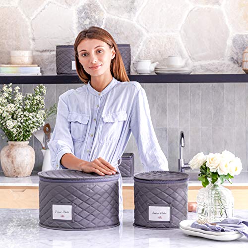 Bulb & Shade 12" Dinner Plate Storage Case - Quilted Plate Storage Containers - Padded Protectors to Store and Transport Your Fine China Dinnerware Dishes - Thick Felt Dividers Included