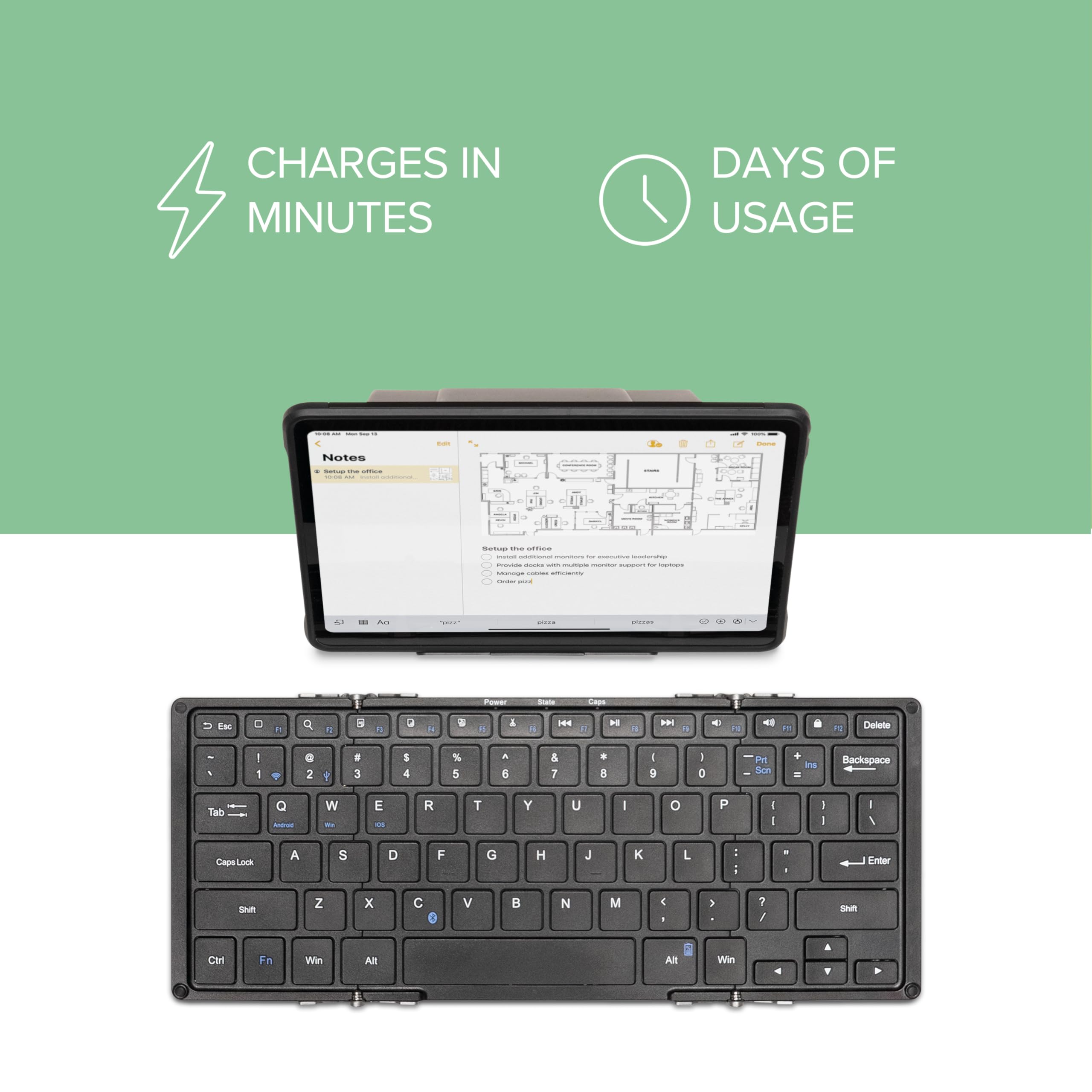 Plugable Foldable Bluetooth Keyboard for iPad, iPhones, Android, and Windows, Full-Size Multi-Device Keyboard, Wireless and Portable with Included Stand (11.5 inches) Upgraded Version of BT-KEY3