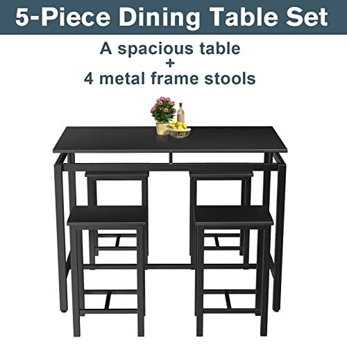 LinkRomat Dining Room Table Set, Bar Dining Table Set for 4, Industrial Kitchen Table with 4 Square Stools, 5 Piece Height Pub Dinner Table Set for 4, Bistro Table and Chairs for Small Spaces, Black
