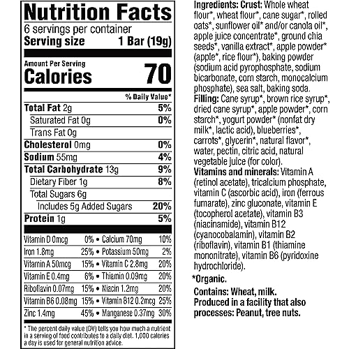Plum Organics Mighty Snack Bars - Blueberry - 0.67 oz Bars (Pack of 6) - Organic Fruit and Vegetable Toddler Food Snack Bars