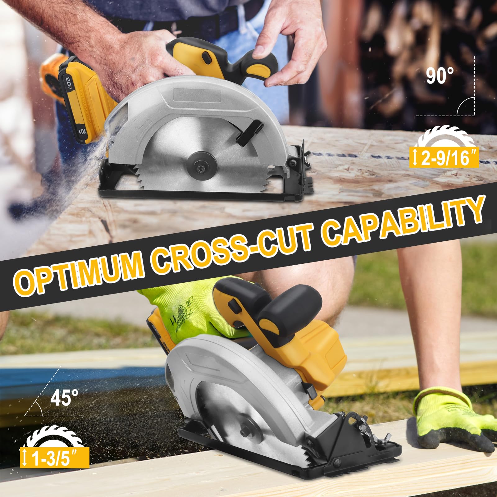 Circular Saw Cordless for Dewalt 20V Battery, Power Circular Saws with 7-1/4-inch Saw Blade,Cutting Depth 2-9/16" (90°), 1-3/5" (45°) Tile Saw, 200 W Brushless Motor for Wood, Plastic, Soft Metal