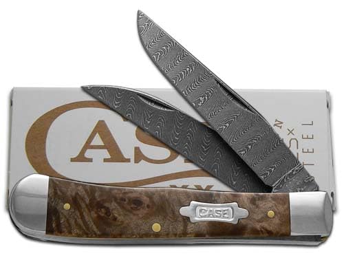 Case XX Trapper Damascus Steel Natural Maple Burl Wood 15090 Pocket Knife