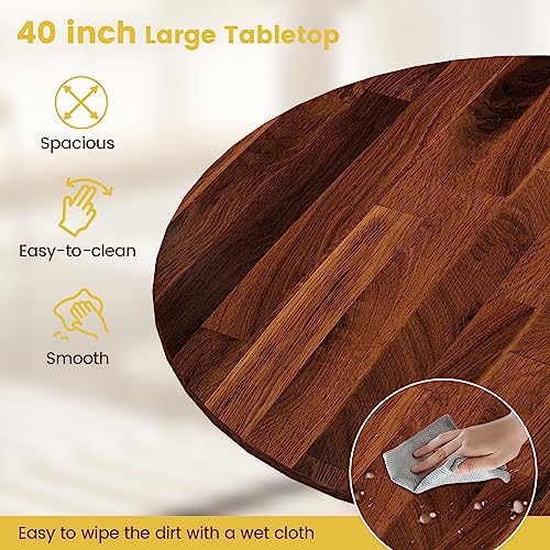 Giantex Wooden Dining Table, 40" D X 29" H, Pedestal Tables W/Round Tabletop & Curved Trestle Legs, 4-Person Round Dinner Table for Kitchen, Dining Room, Living Room (40" D, Walnut)