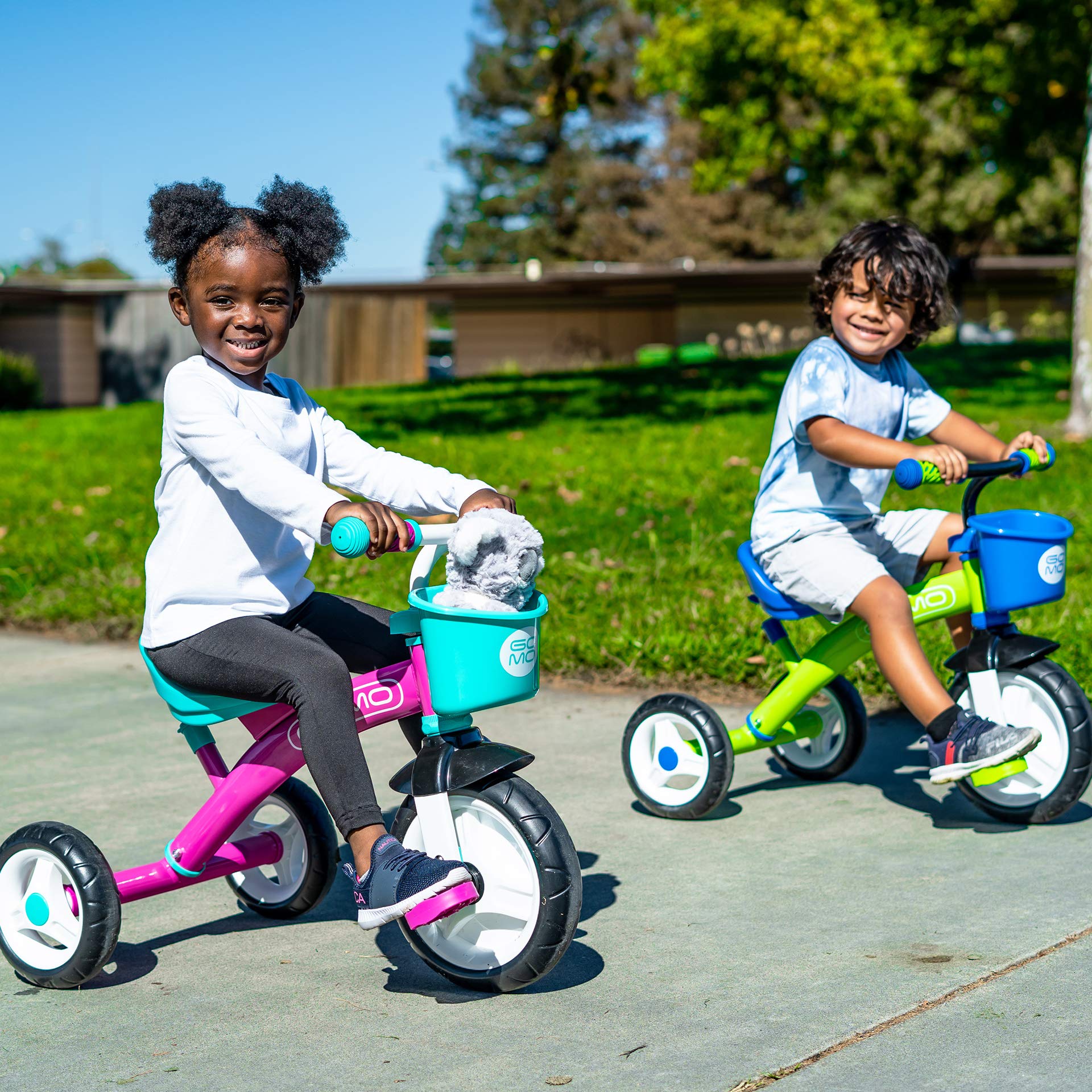 GOMO Kids Tricycles for 1-6 Year Olds, Big Wheels Toddler Bike with Push Handle (Pink/Teal)