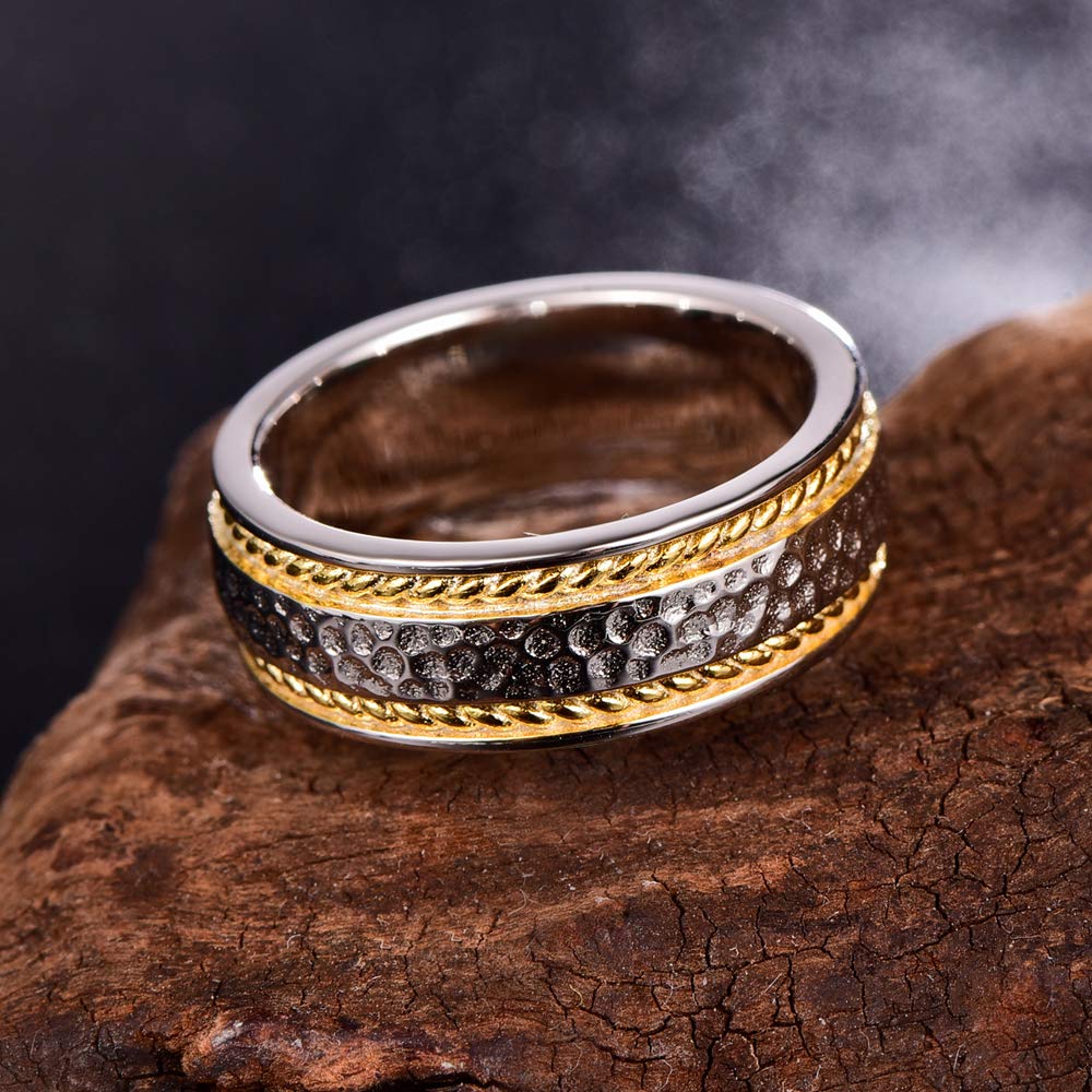 AVECON 6MM Wedding Band for Men 925 Sterling Silver 18K Gold Plated Hammered Engagement Unisex Rings Size 12