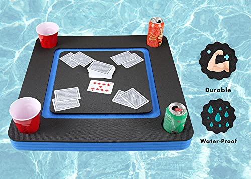 Polar Whale Floating Game or Card Table Blue and Black Tray for Pool or Beach Party Float Lounge Durable Foam 23.5 Inch Drink Holders with Waterproof Playing Cards Deck UV Resistant