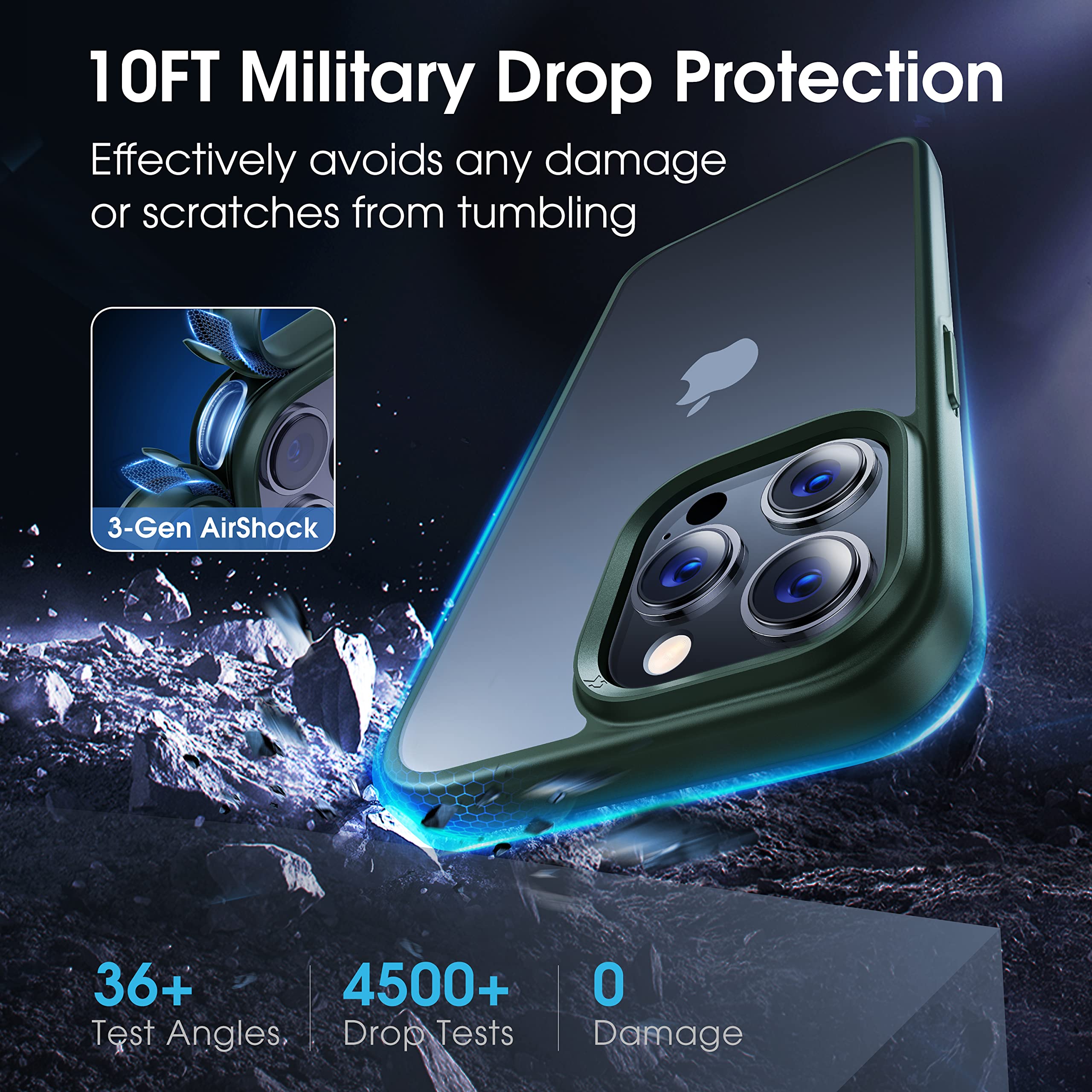 CASEKOO for iPhone 14 Pro Case Matte Shockproof, [Never Yellow] [10FT Mil-Grade Drop Protection] Translucent Slim Cover Women Men 14 Pro iPhone Case, Frosted Green