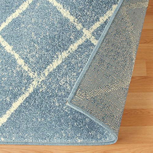 Superior Lattice Collection Area Rug, 6mm Pile Height with Jute Backing, Affordable and Contemporary Rugs, Modern Geometric Windowpane Pattern - 8' x 10' Rug, Blue