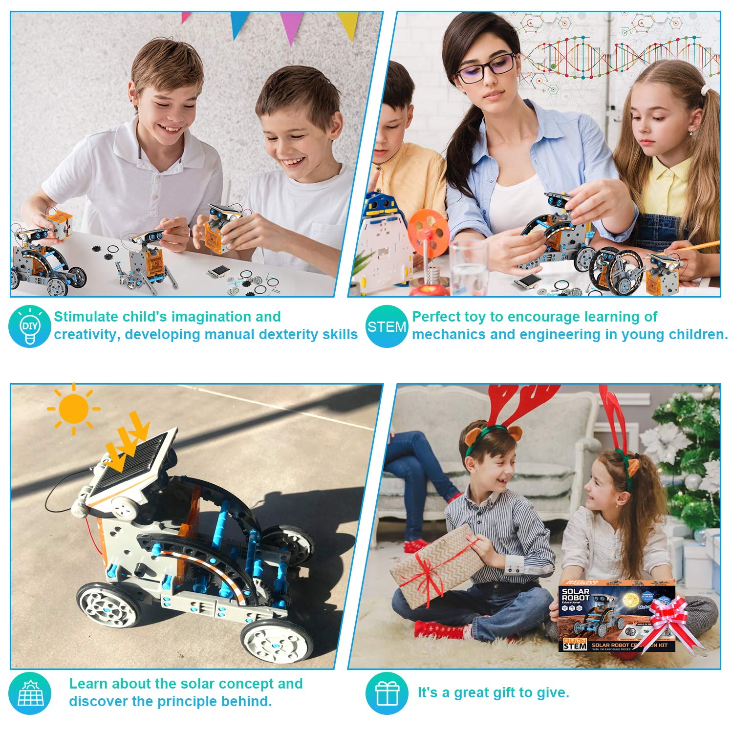 mababa 12-in-1 Solar Robot Building Kit for Kids, STEM Educational Creation 190-Piece Kit with Solar Powered Motorized Engine and Gears for Boys and Girls Ages 8-12.