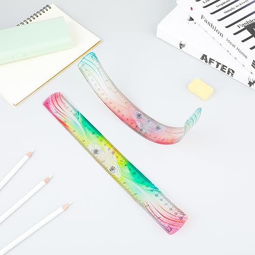 Grevosea 2 Pieces Rulers for Kids, Flexible Ruler Plastic Ruler 12 Inch Ruler with Centimeters and Inches Soft Bendable Ruler Shatterproof Straight Edge Ruler for School Classroom Office (Yellow)