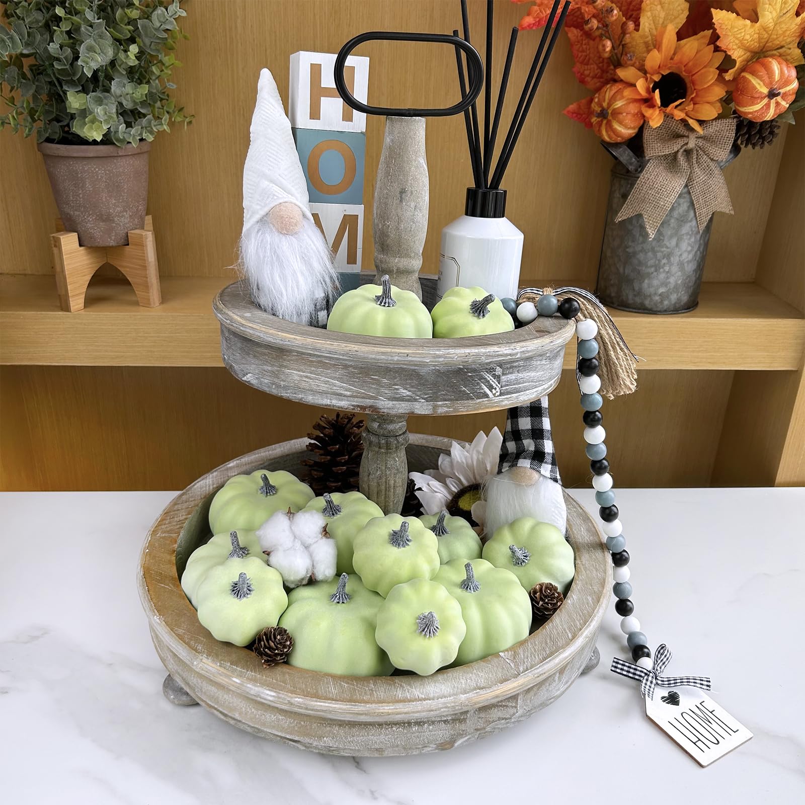 BESTTOYHOME 12 Pcs Assorted Small Artificial Pumpkins Light Green Faux Pumpkins Rustic Harvest Decorative Pumpkins Foam Pumpkins for Fall Wedding Halloween Thanksgiving Table Centerpiece Mantel Décor