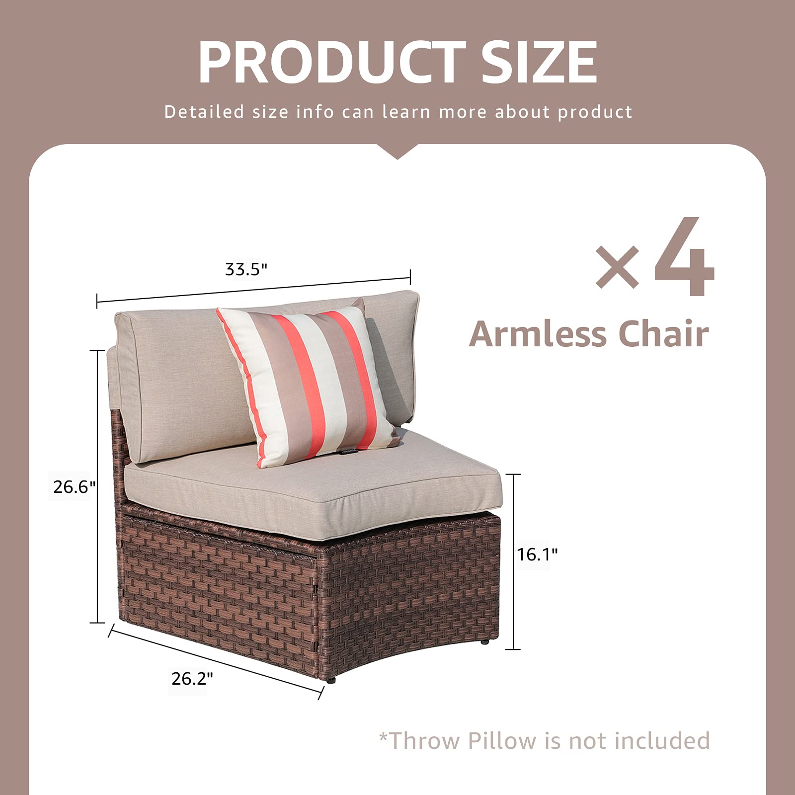 SUNSITT Outdoor 4-Piece Patio Sectional Set Half-Moon Patio Furniture Wicker Curved Outdoor Sofa with Beige Cushion