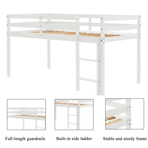 LoLado Loft Bed for Kids with Ladders and Guard Rails,Solid Wood and Sturdy Low Loft Bed Frame for Boys Girls and Junior,No Box Spring Needed,Easy to Assembly,Twin(White)