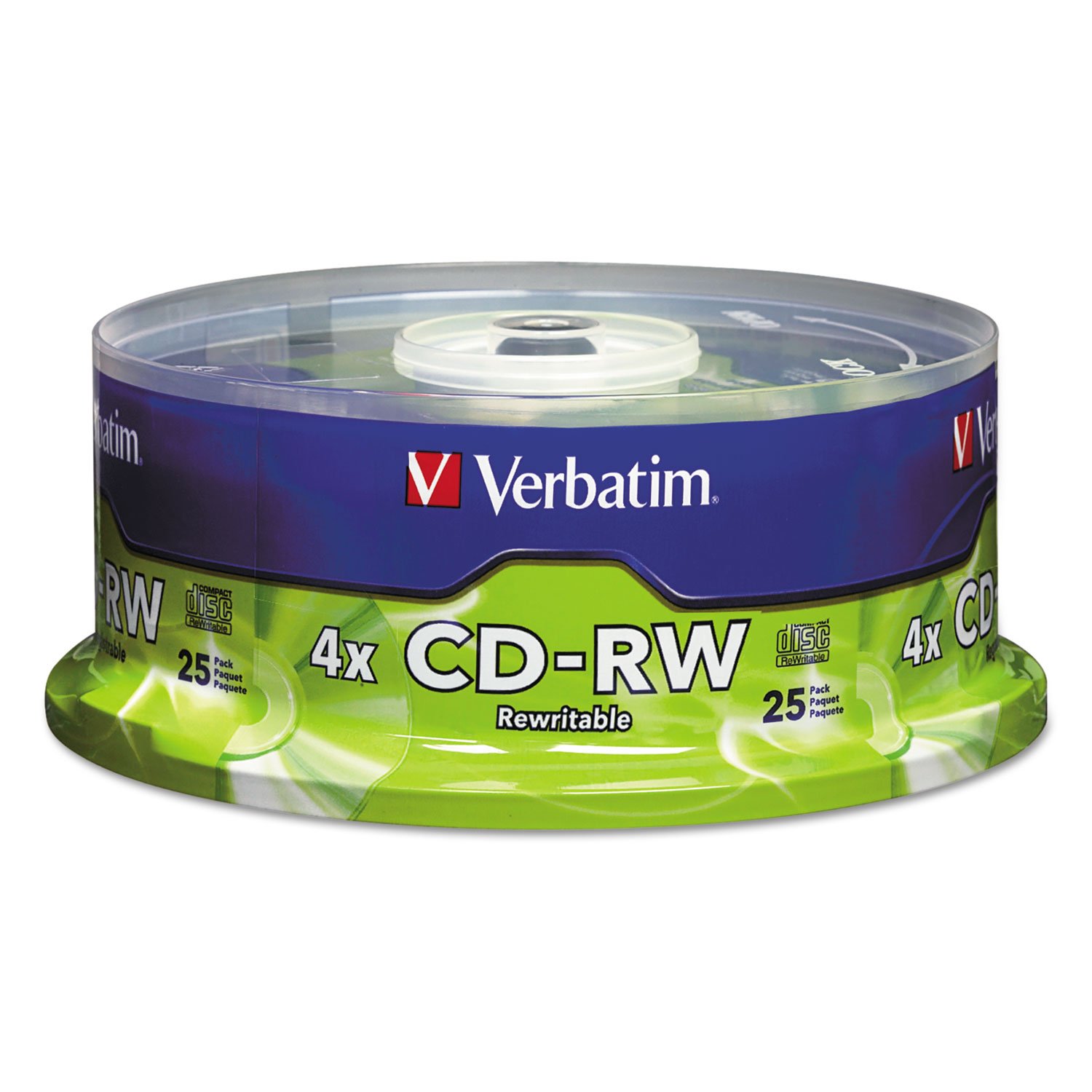 Verbatim 95169 CD-RW Discs, 700MB/80min, 4X, Spindle, Matte Silver, 25/Pack
