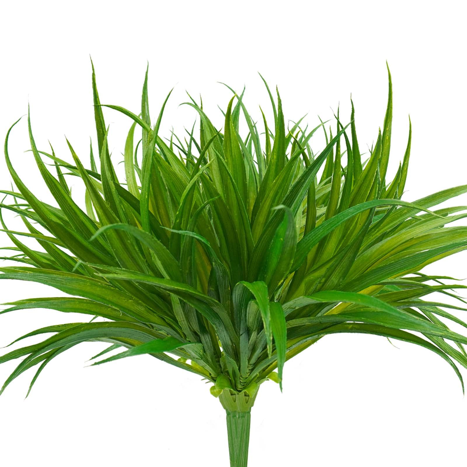 Phliofd 6Pcs Artificial Grass Fake Plants 17.3in 16 Leaves Outdoor Fake Grass UV Resistant Greenery Plastic Plants for Home Window Garden Office Patio Hanging Planter Pathway Front Porch Décor