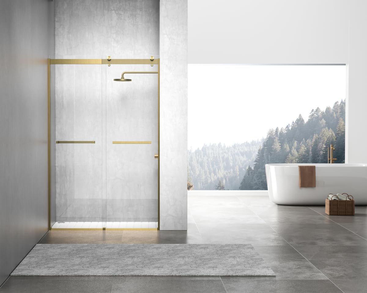 Elegant Kitchen and Bath SD202-4876BGD Frameless Shower Door 48 x 76 Brushed Gold