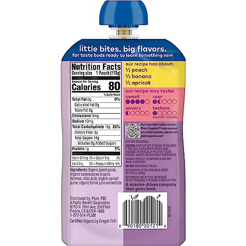Plum Organics Stage 2, Organic Baby Food, Peach, Banana and Apricot, 4.0 Oz, New Look, Packaging May Vary.