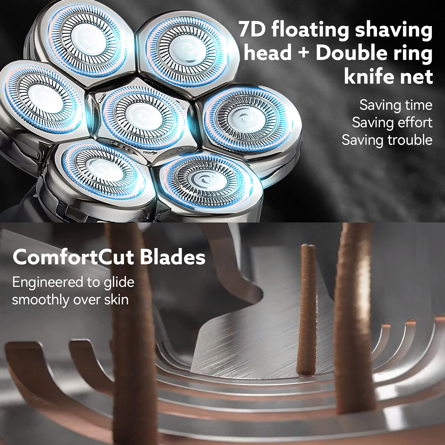 Electric Head Shavers for Bald Men, 7D 5-in-1 WeChip Bald Head Shavers for Men, Modern Design Head Razors for Bald Men, Wet/Dry Men's Electric Shavers Cordless, Anti-Pinch, LED Display Grooming Kit