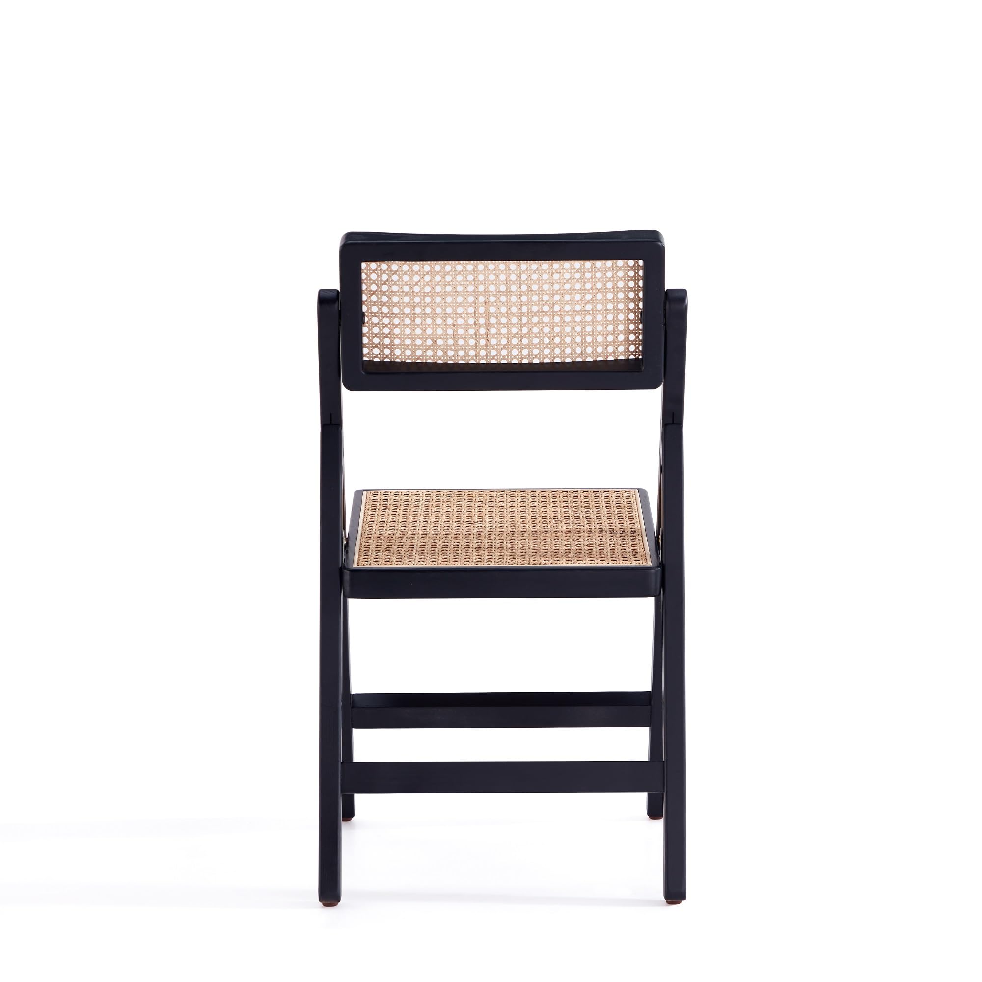 Manhattan Comfort Pullman Folding Rattan Wicker Cane Side Outdoor Dining Chair for Dining Room, Patio, Restaurant, Bistro, Cafe and Pub, Set of 4, Black/Natural
