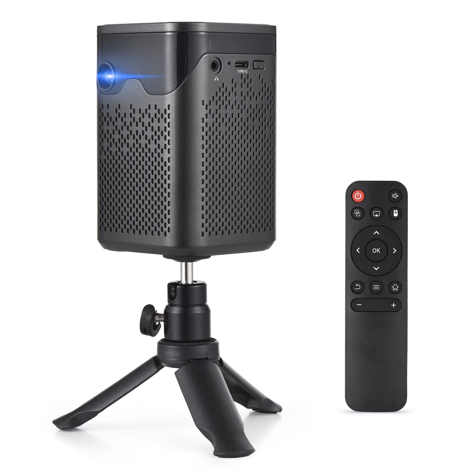 BISOFICE 3-IN-1 Mini Projector with WiFi and Bluetooth, 4K 1080P 150 ANSI Lumen DLP Android TV 9.0 Smart Portable Projectors, 3W Speaker, Auto-Vertical Keystone for Home, Outdoor with Remote Control