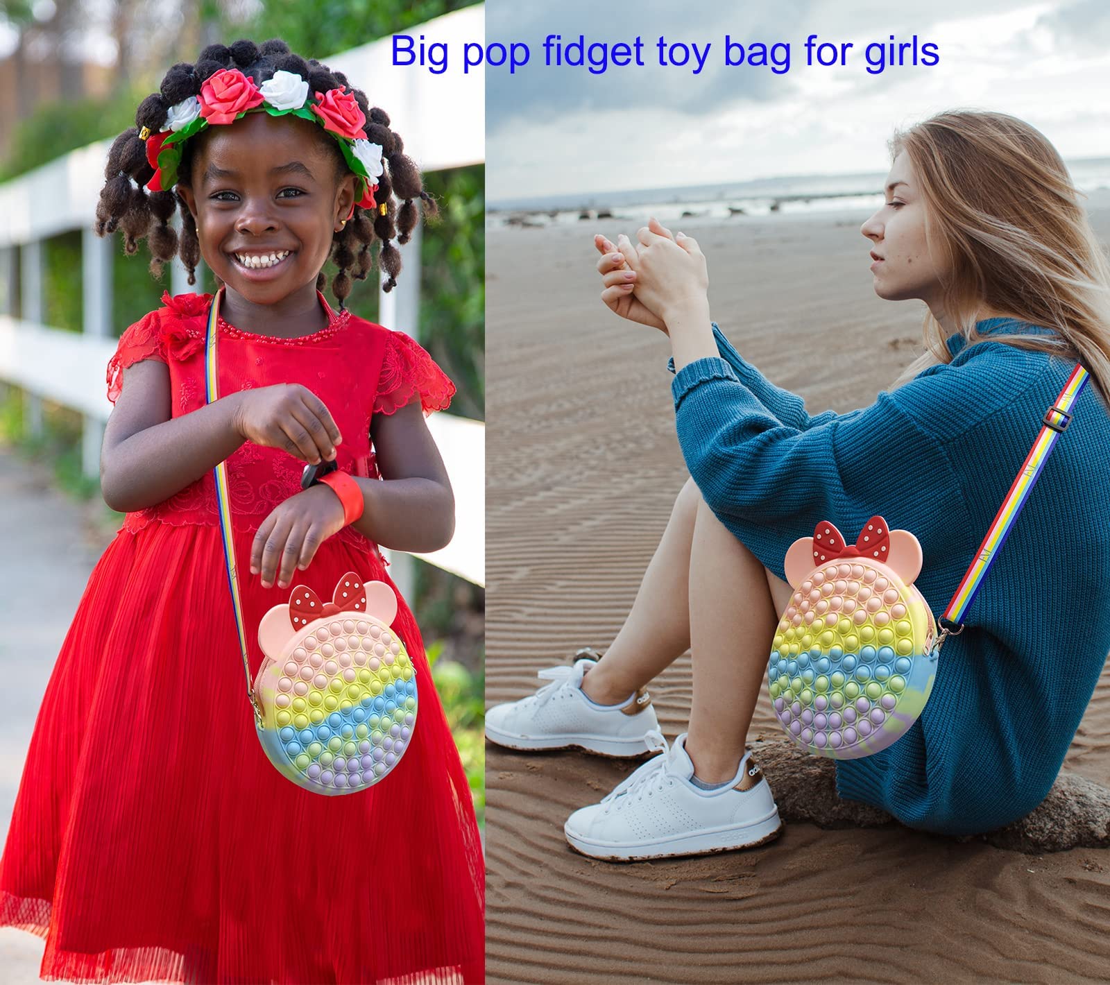Pop Purse It Crossbody Girl, Lady Handbag, Large Pop Shoulder Purse for Kids(Cylinder Blue)
